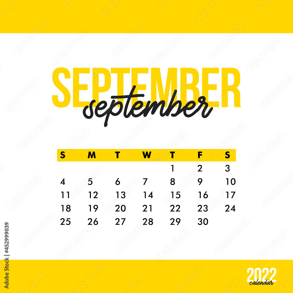 September 2022 calendar. Calendar sticker design template. Week starts ...