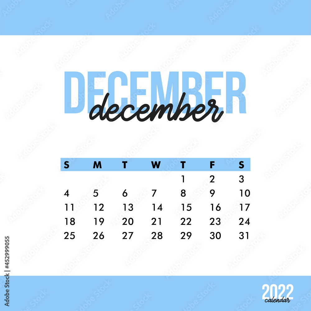 December 2022 calendar. Calendar sticker design template. Week starts ...