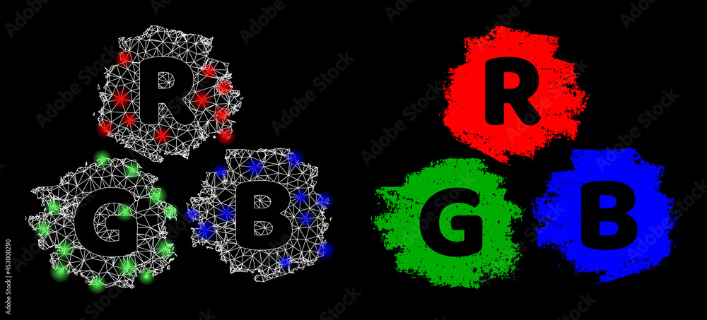 Bright mesh vector RGB colors with glow effect. White mesh, bright ...