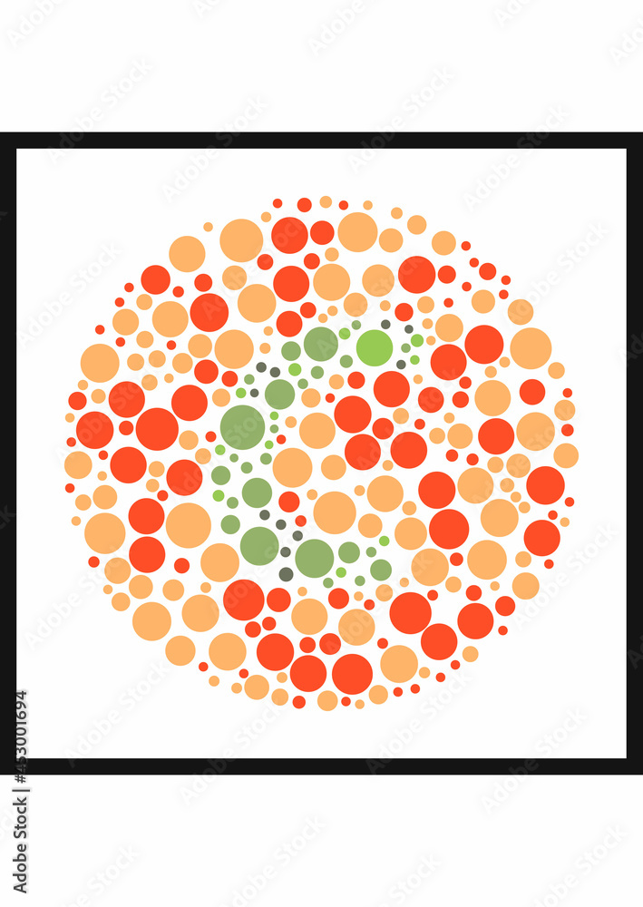 Vector graphic of Ishihara color test or Color blind test design. The ...