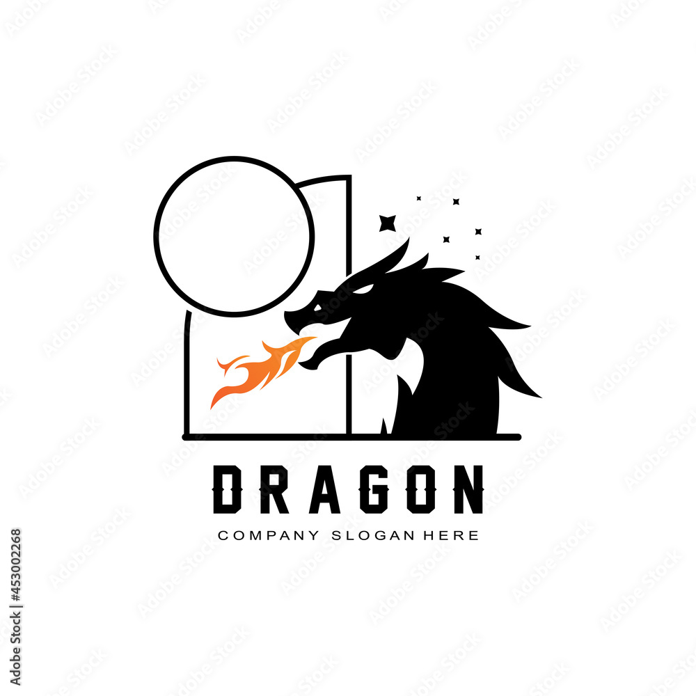 Vector Fire dragon logo icon, scary legend winged animal, illustration ...