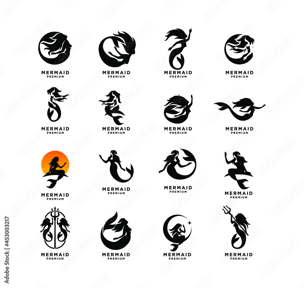 set collection of Mermaid logo icon design illustration Stock Vector ...