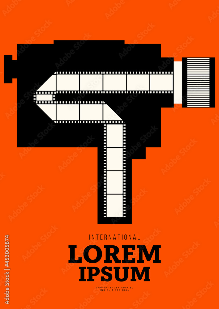Film poster design template background with retro movie camera and ...