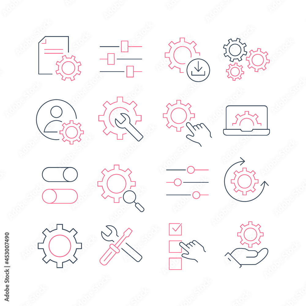 Setup and Settings icons set. Setup and Settings pack symbol vector elements for infographic web ...