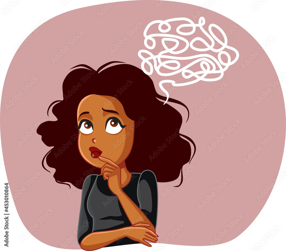 Puzzled Young Woman Thinking Vector Cartoon Illustration Stock Vector ...
