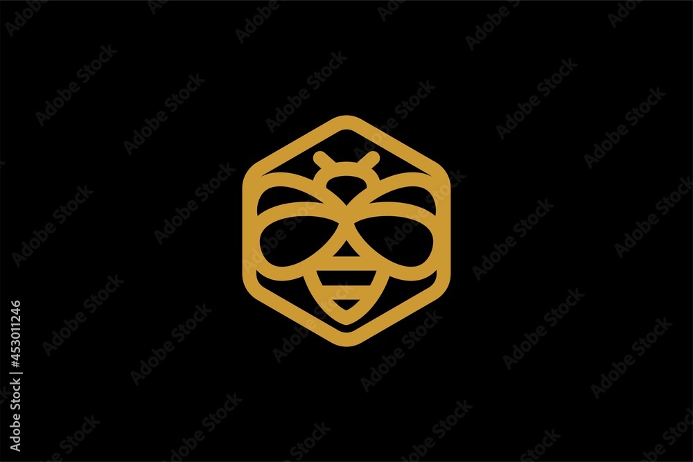 Bee logo design vector. Honeybee abstract symbol. Outline flying insect ...
