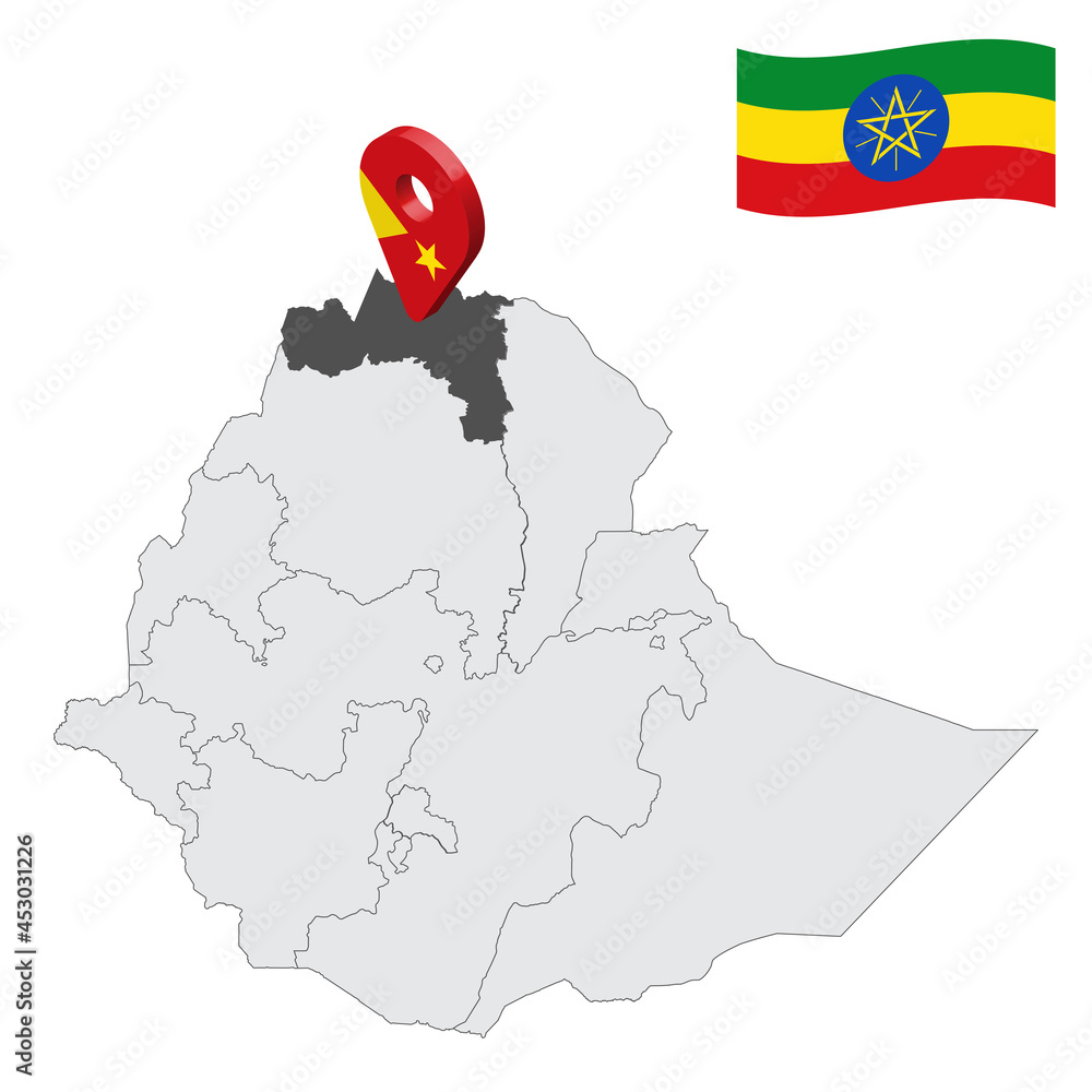 Location Tigray Region on map Ethiopia. 3d location sign similar to the ...