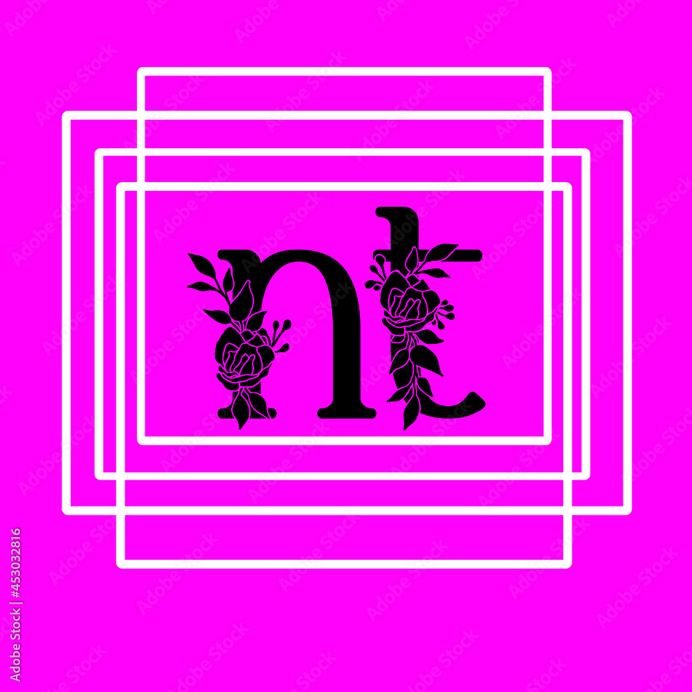 NT.N T floral letter.NT floral letter logo design.floral letter logo ...