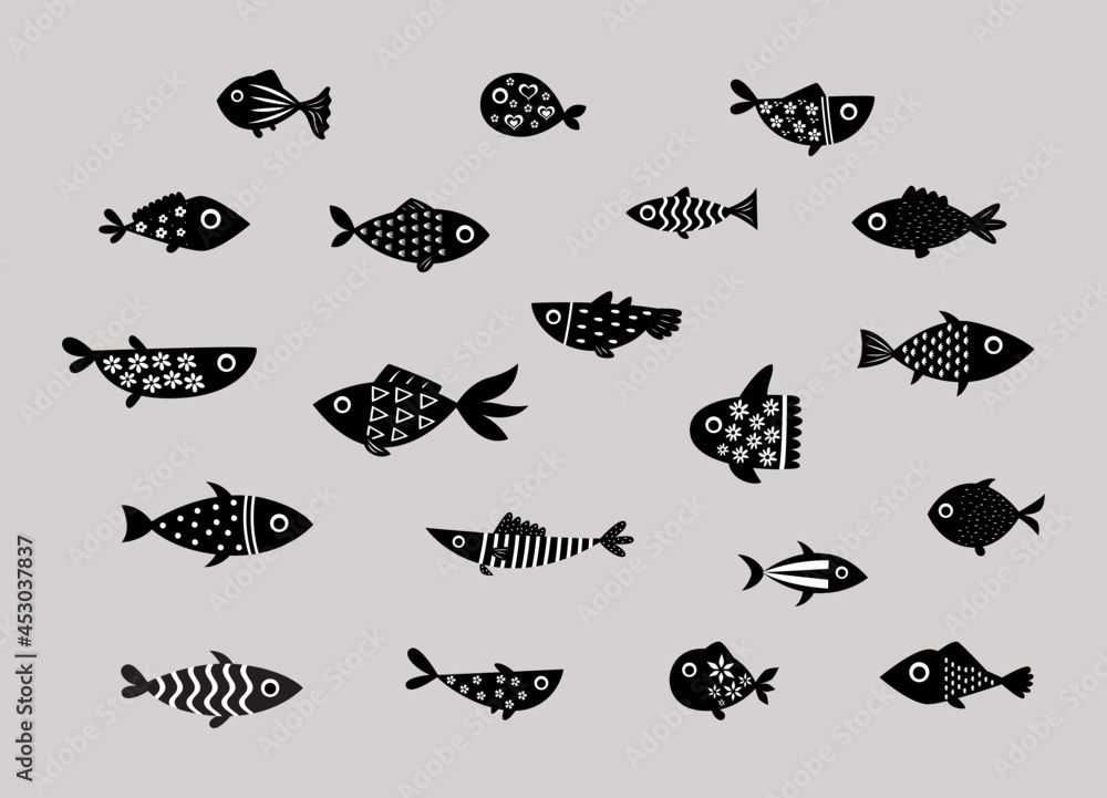 Photo & Art Print fish silhouette vector collection, LanSea