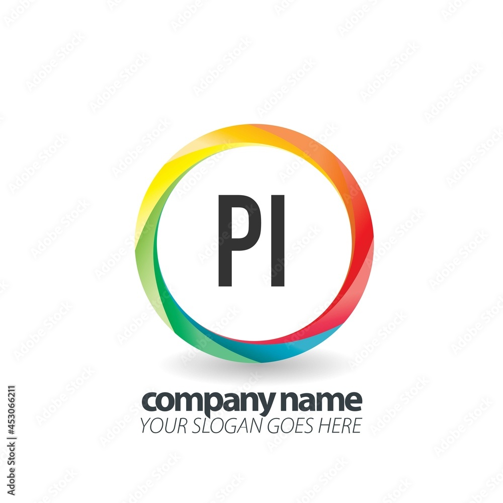Initial Letter PI colorful logo in the circle design template. Circle ...