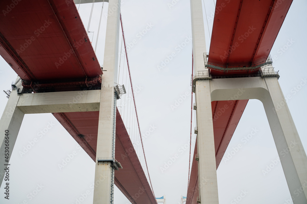 low angle view one chinese modern bridge of one belt one road ...