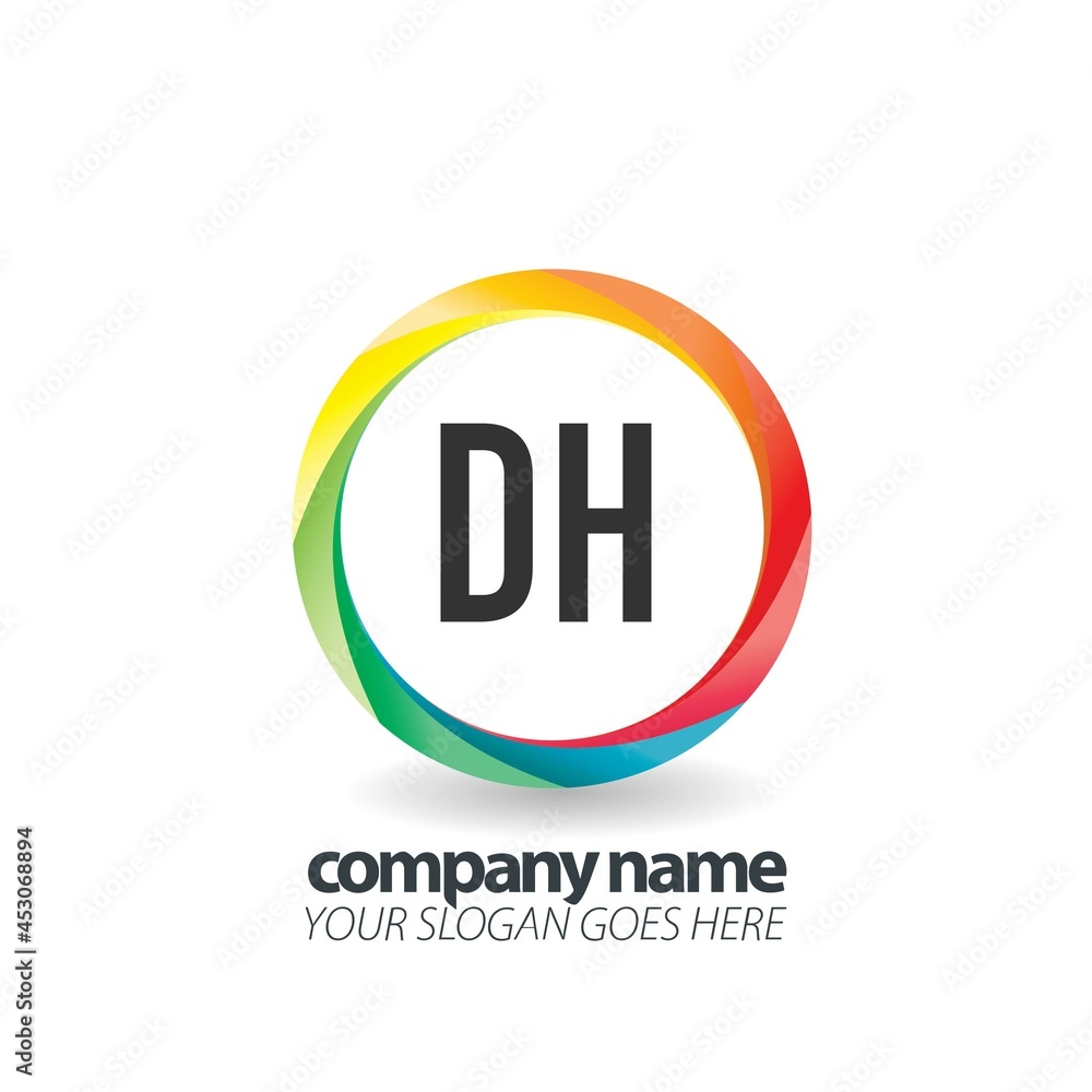 Initial Letter dh colorful logo in the circle design template. Circle ...