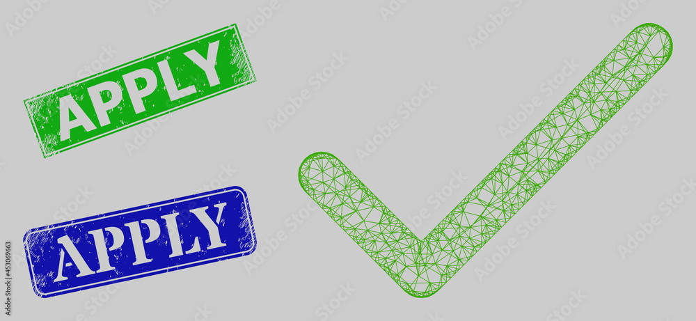 Wireframe hatched mesh apply tick model, and Apply blue and green ...