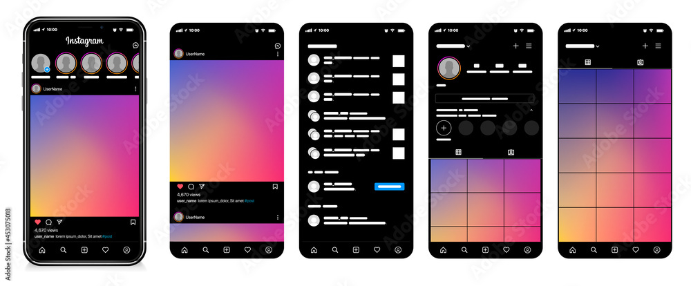 Dark screen interface in social media instagram application. Photo ...