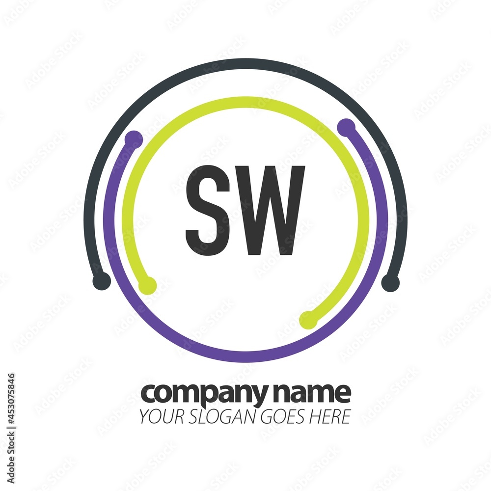 Initial Letter SW circle technology logo design template. Circle ...