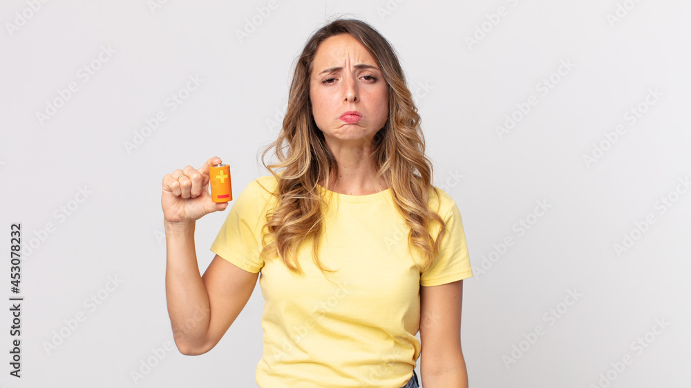pretty thin woman feeling sad and whiney with an unhappy look and ...