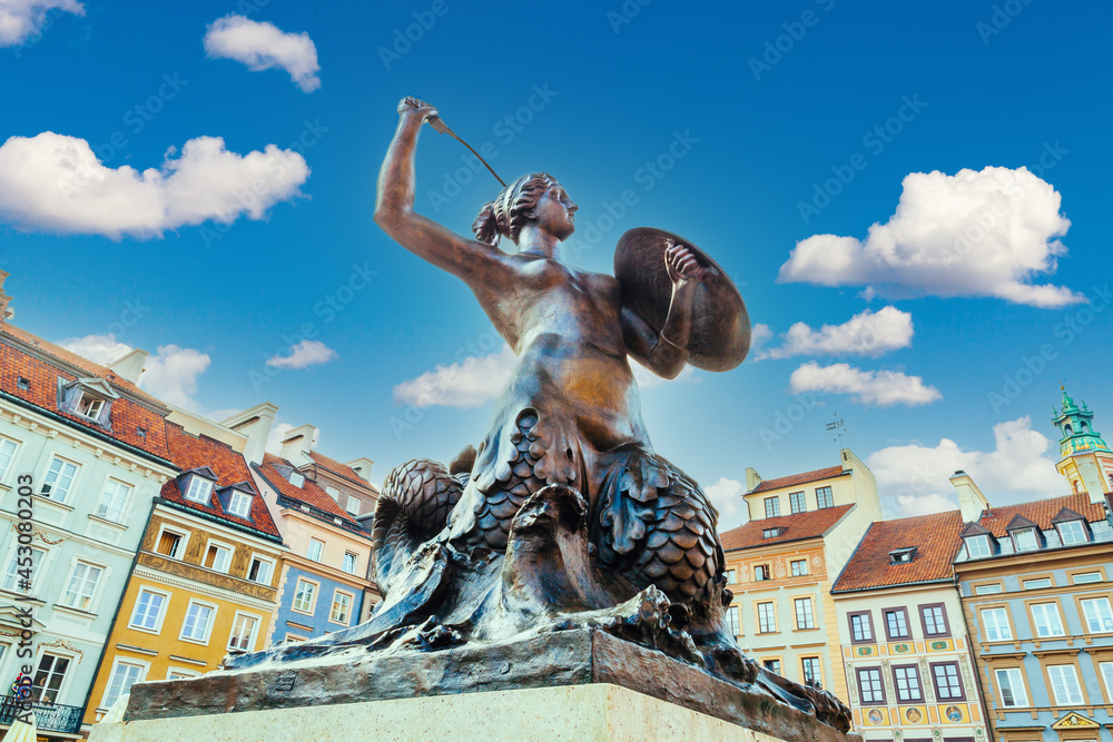Warsaw, Poland - August 7th, 2021: Statue of the mermaid - official ...