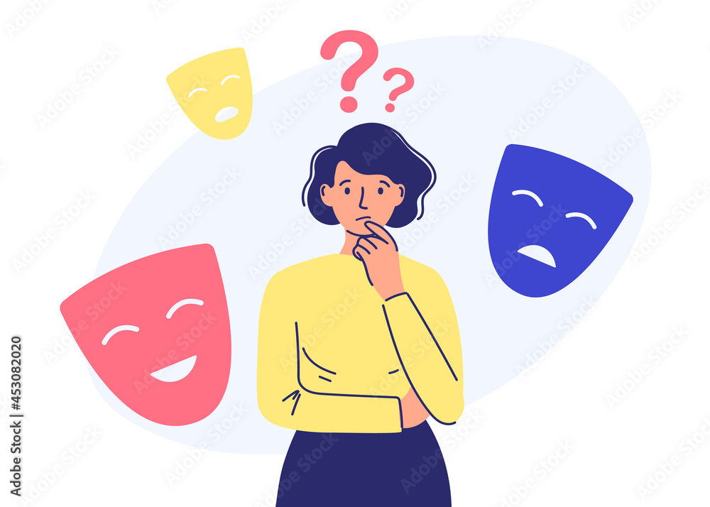 manic depression concept. girl with mental disorder. cartoon style ...