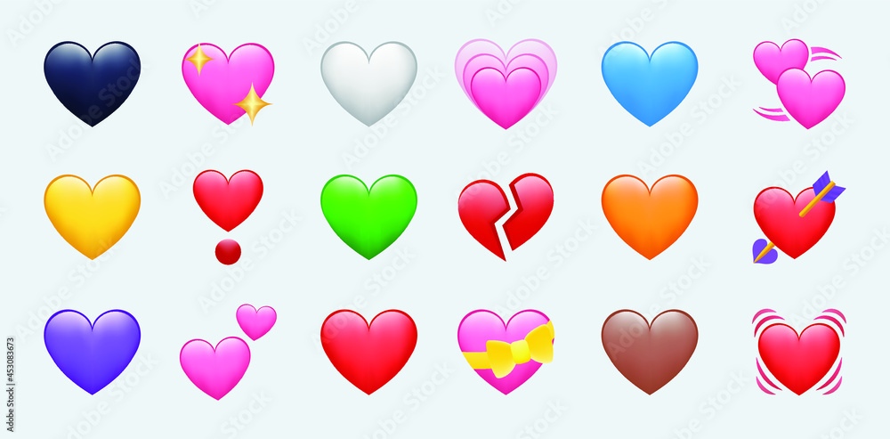 Heart Color Set Icons vector illustrations. Set of Hearts in different ...