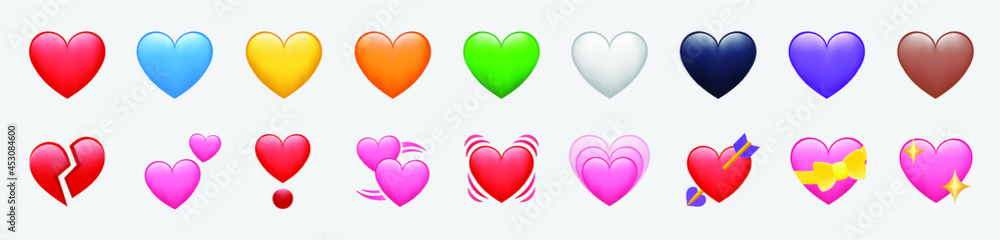 Heart Color Set Icons vector illustrations. Set of Hearts in different ...