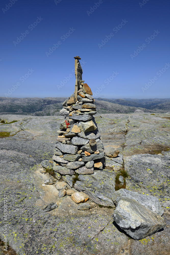 Trail to Kjeragbolten. Landscapes of the Norwegian mountains, where the ...