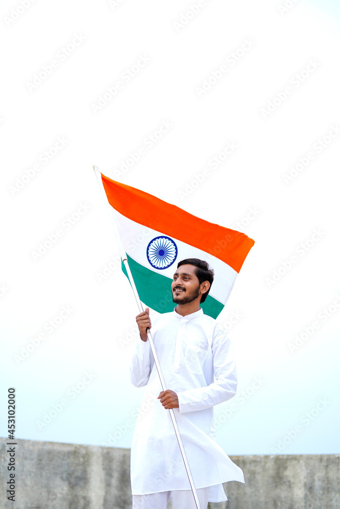 Indian man celebrating independence day Stock Photo | Adobe Stock