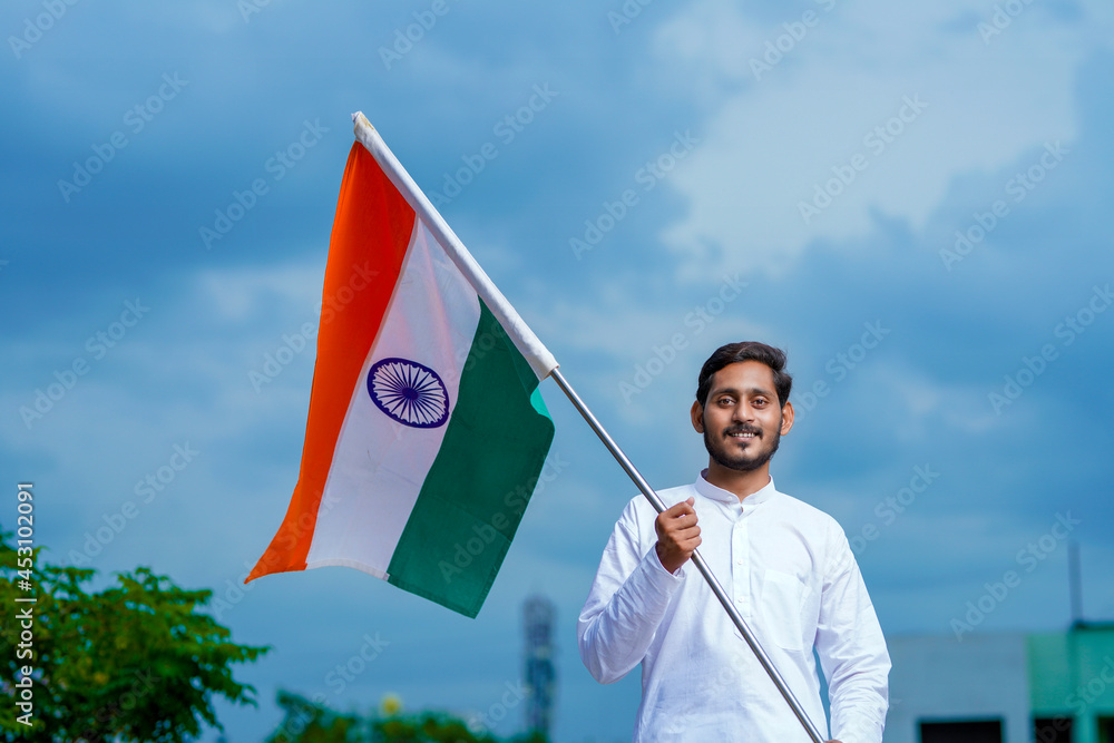 Indian man celebrating independence day Stock Photo | Adobe Stock