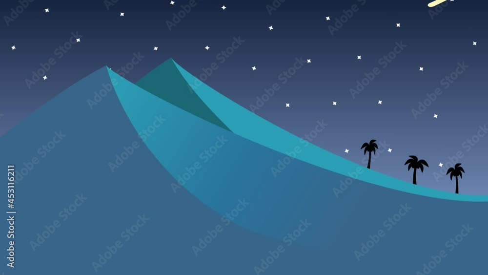 animated video of mountain scenery at night with movement of stars and ...