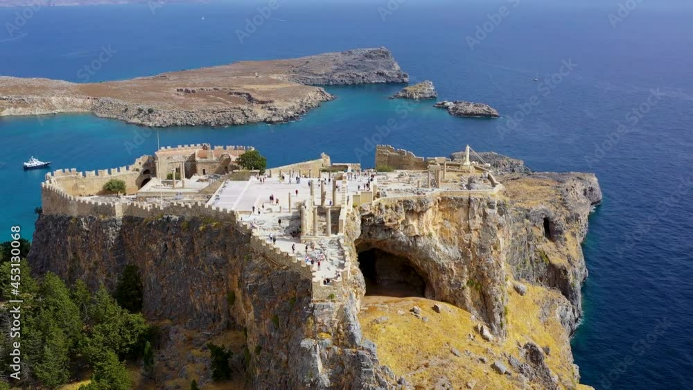Ruins of Acropolis of Lindos view from above, Rhodes, Dodecanese ...