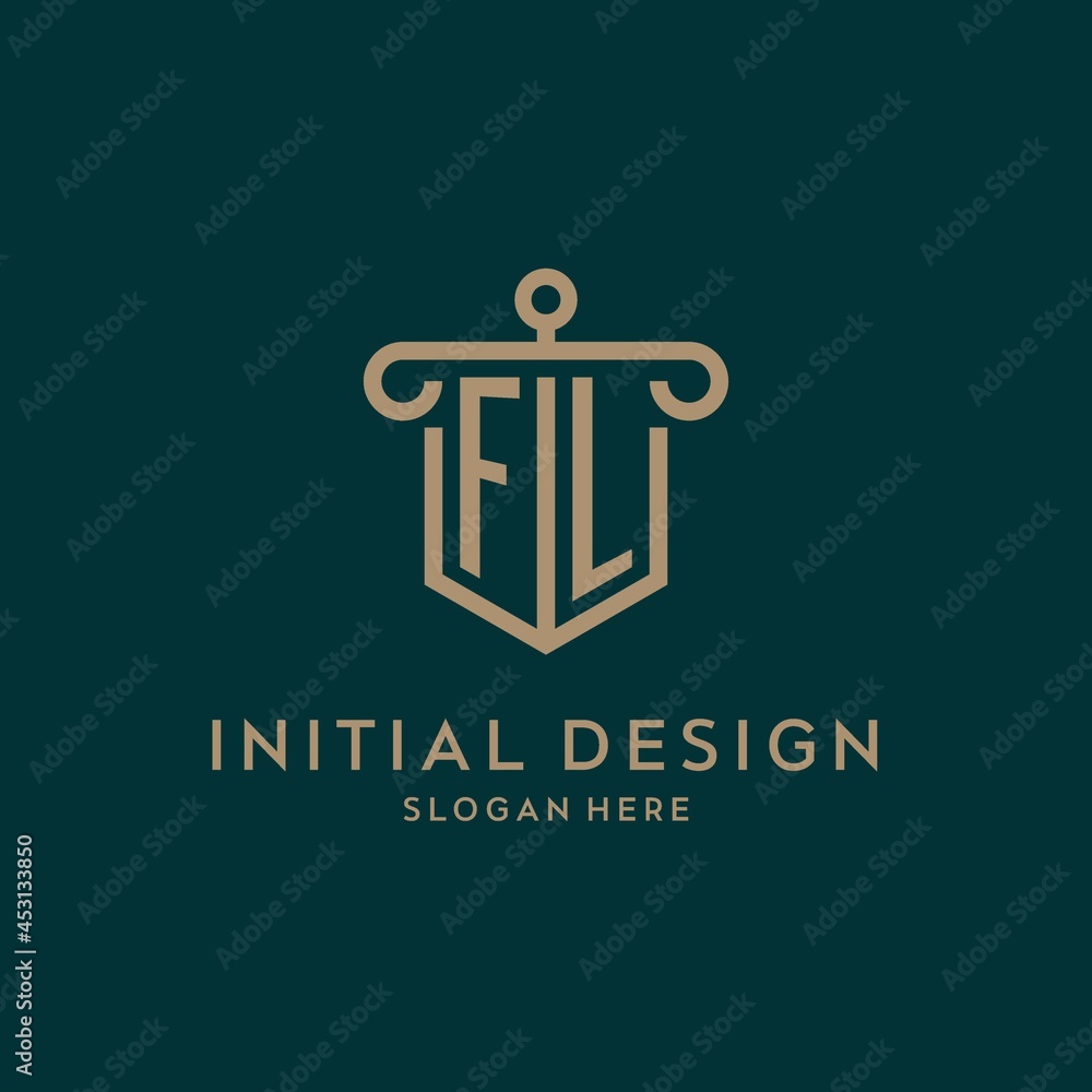 FL monogram initial logo design with shield and pillar shape style ...