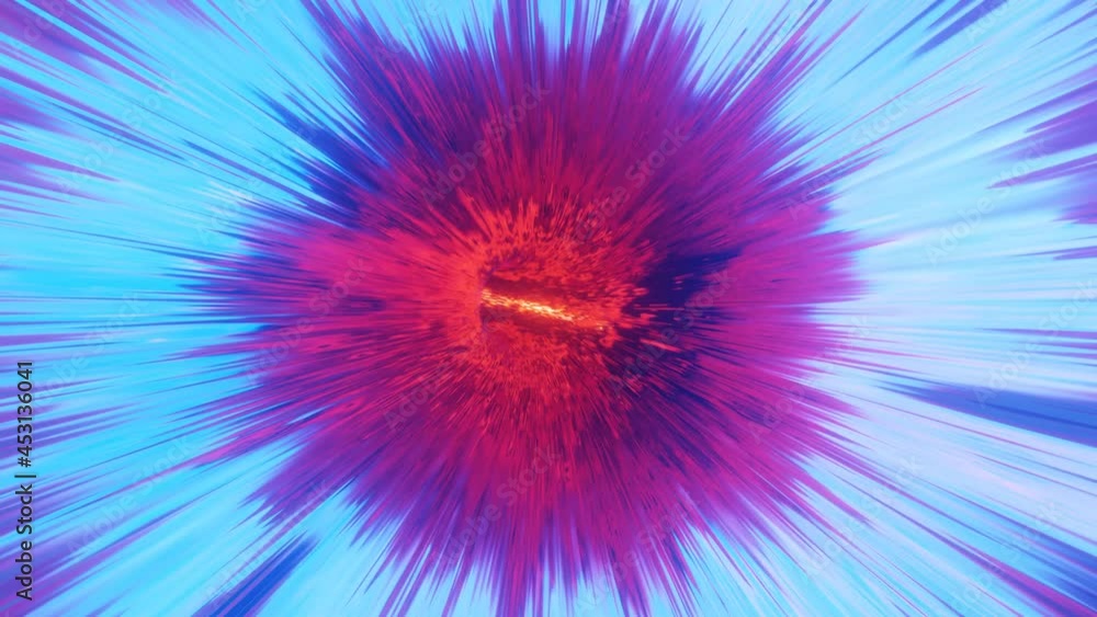 Abstract blue red hyperspace worm hole tunnel through space time vortex ...