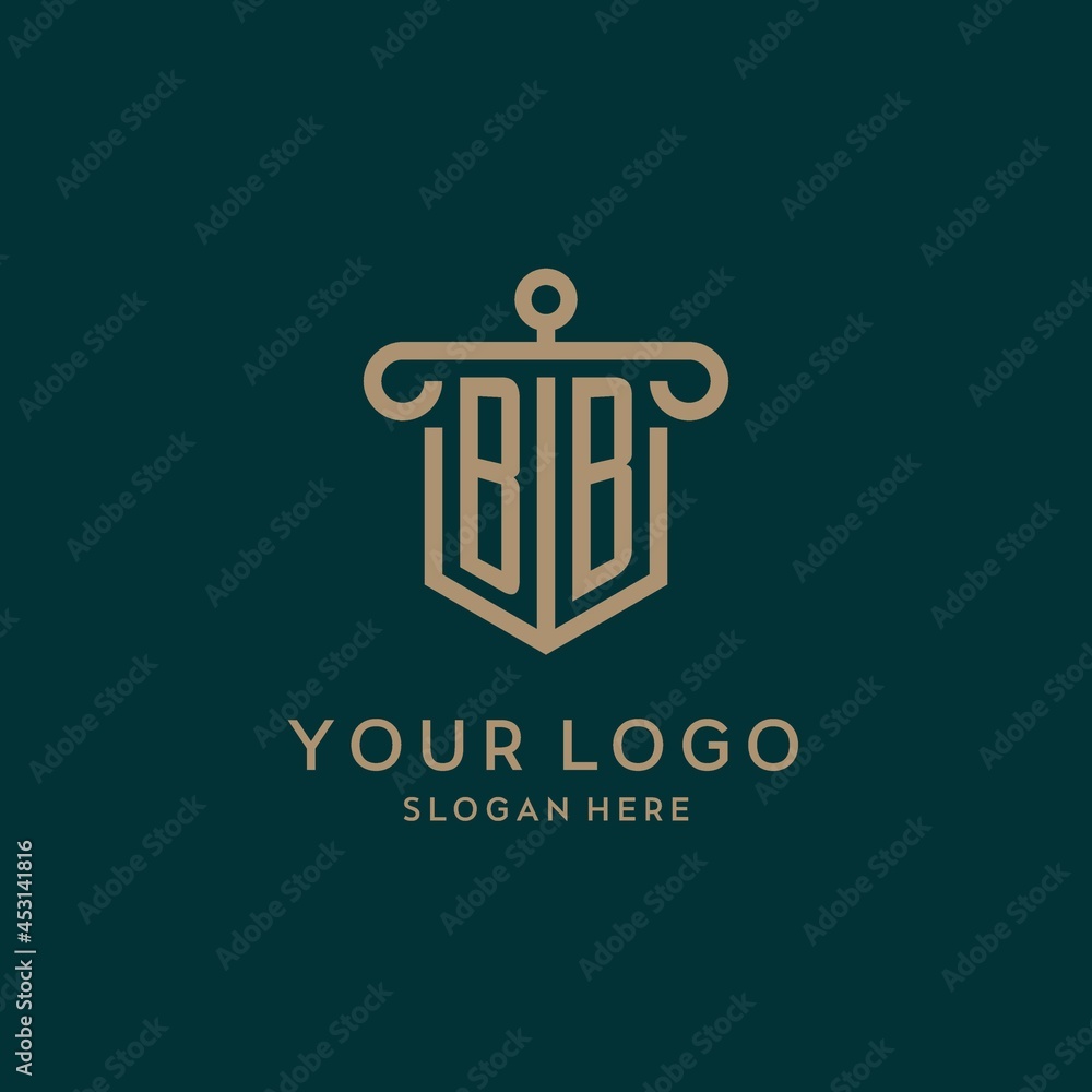 BB monogram initial logo design with shield and pillar shape style ...