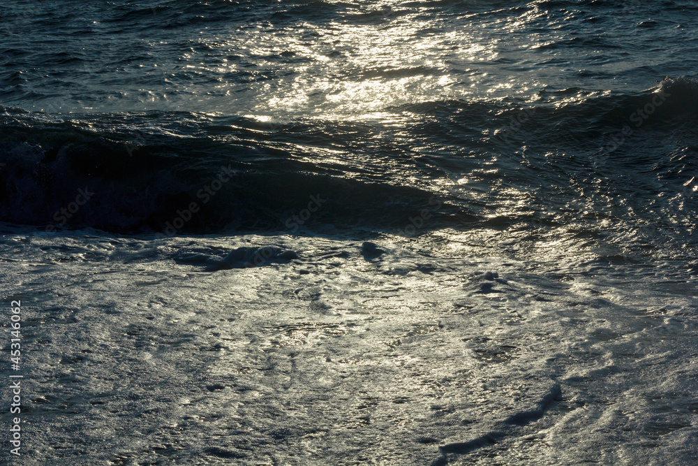 Night ripples of liquid shiny surface. Rippled reflect moonlight dark ...