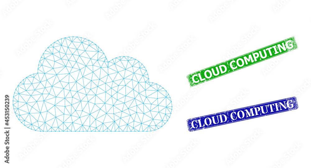 Mesh cloud image, and Cloud Computing blue and green rectangle textured ...