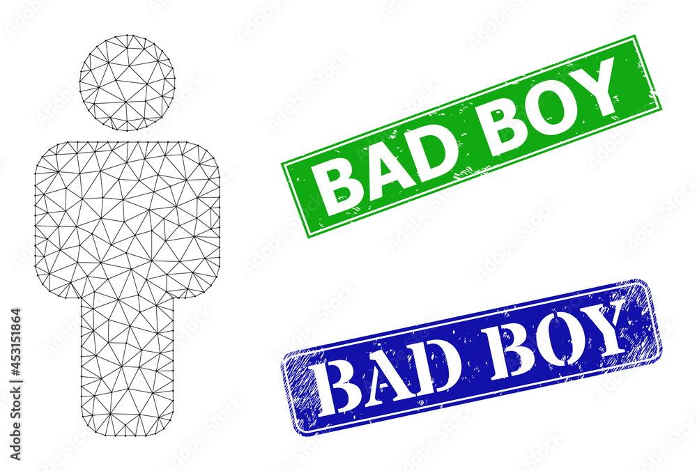 Triangular person image, and Bad Boy blue and green rectangular ...