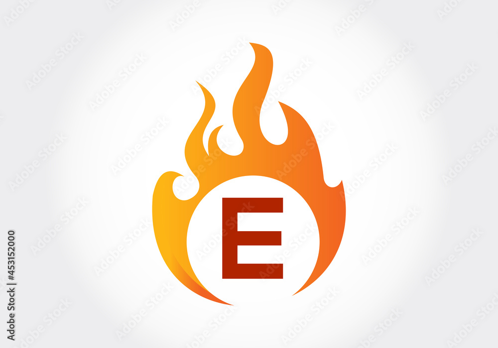Initial E monogram alphabet with fire logo . Burning flame design ...