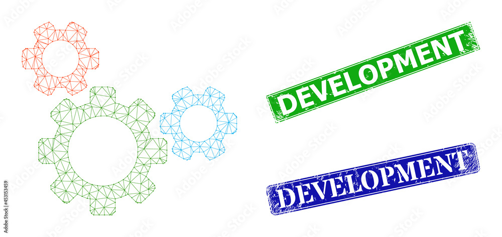 Mesh top gear model, and Development blue and green rectangle scratched ...