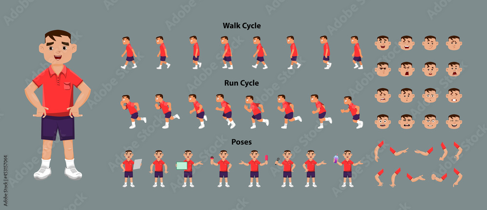 Obraz w ramie Boy character model sheet with walk cycle and run cycle ...