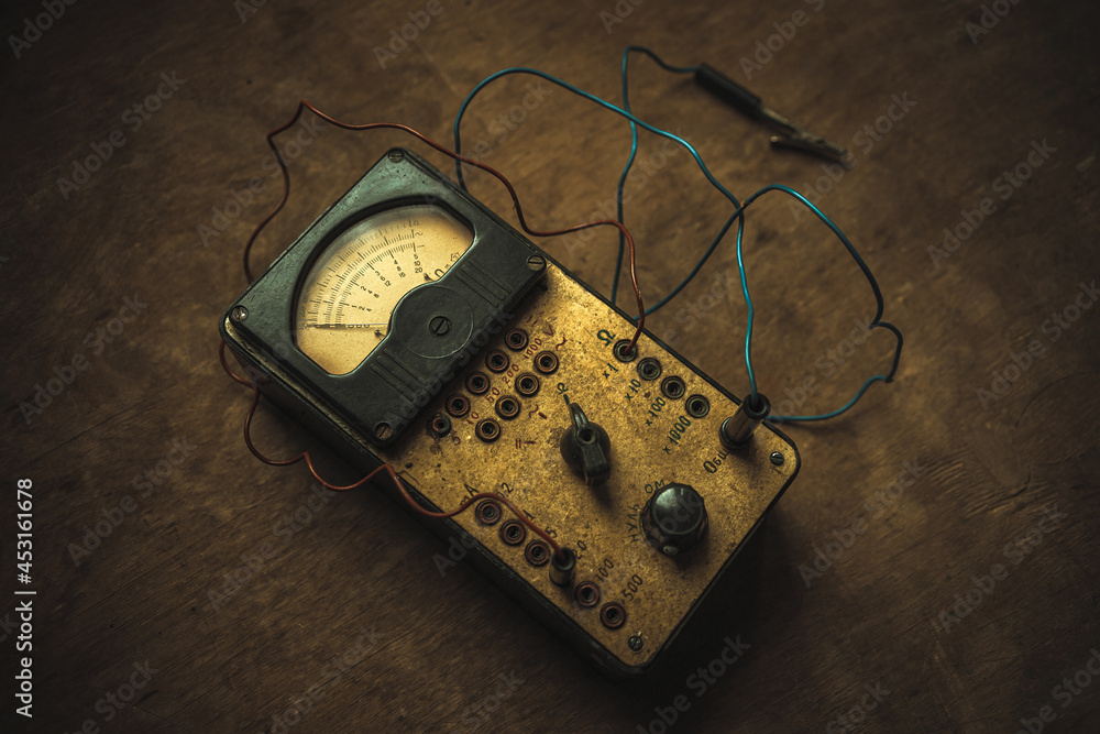 Vintage device for measuring current in the network with wires and an ...