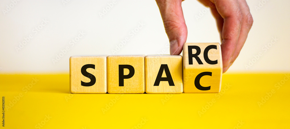 SPARC, special purpose acquisition rights company symbol. Cubes with ...