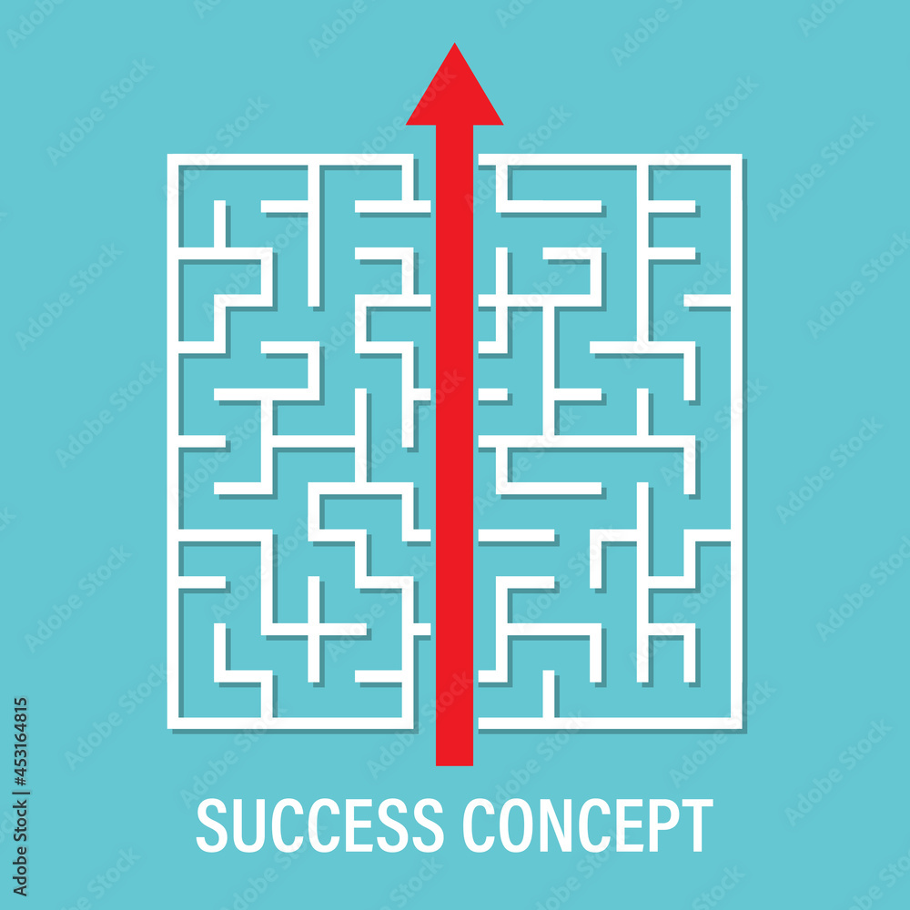 red arrow shortcut through maze on blue background. entry and exit to ...