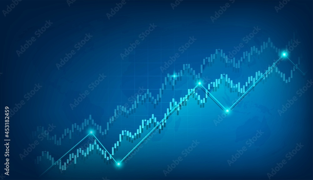 Blue neon candlestick and chart world stock market investment chart ...