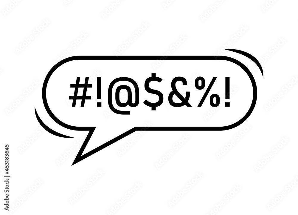Swear bubble icon with bad speech language in lineart isolated on white ...