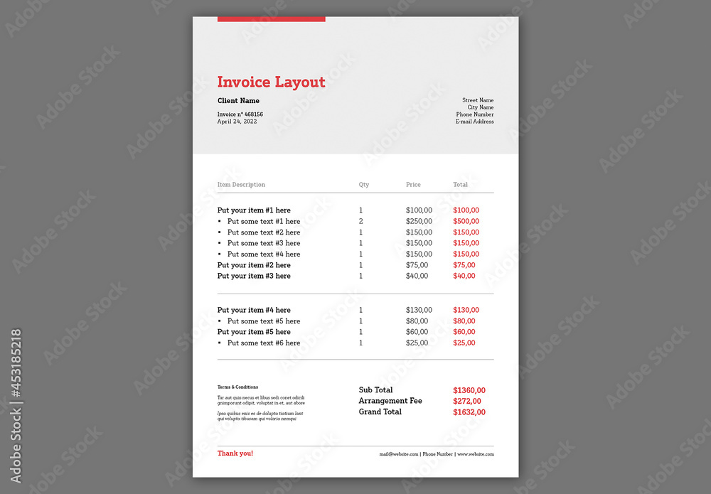 Invoice Layout Stock Template | Adobe Stock