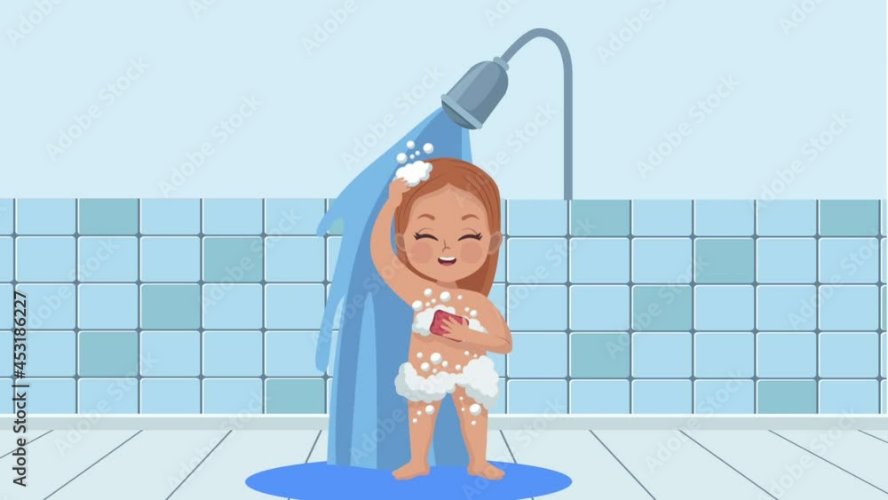 little girl taking a bath animation Stock Video | Adobe Stock