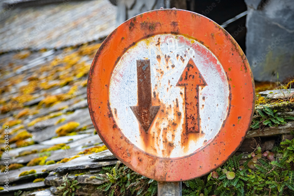 Antique Spanish Road Street Sign with Arrown along the Way of St James ...