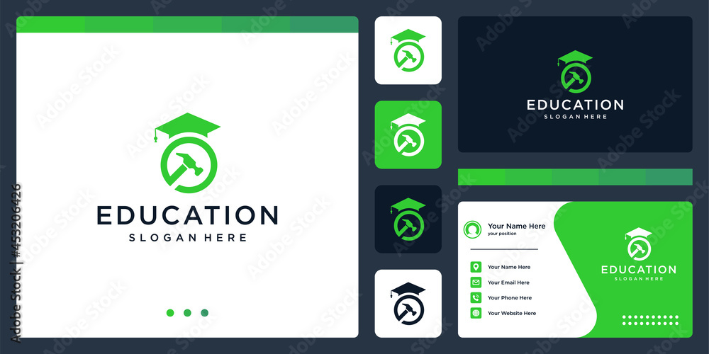 College, Graduation cap, Campus, Education logo design with hammer ...