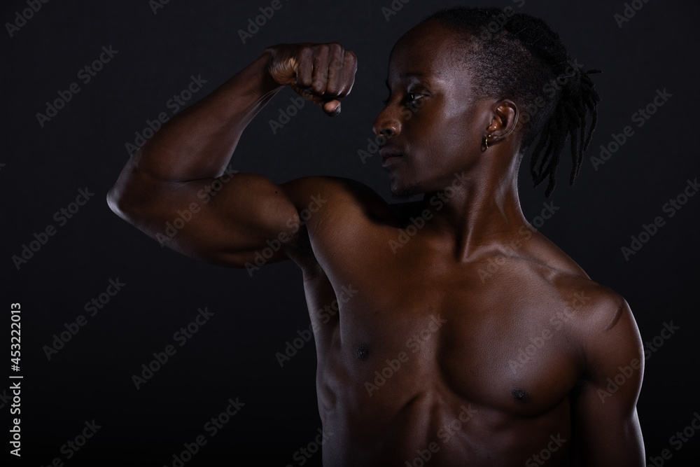 Fitness portrait of Black man with muscles, powerful, strength Stock ...