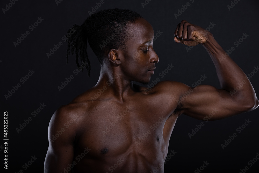Fitness portrait of Black man with muscles, powerful, strength Stock ...