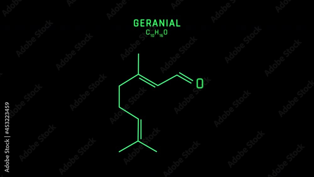 Geranial Skeletal Formula or Molecular Structure Symbol Neon Animation ...